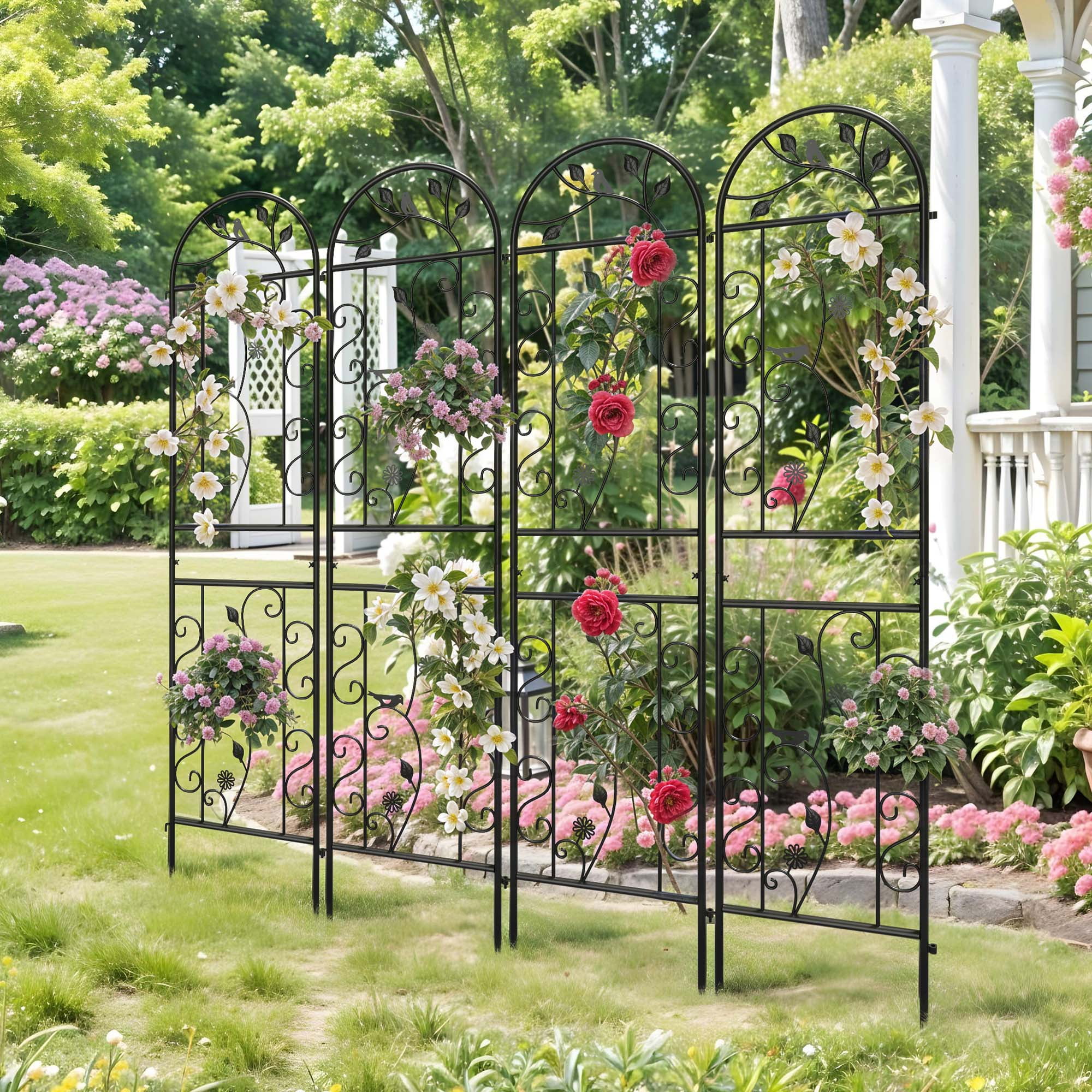 Uforic 4 Pack 87x20in Metal Coated Garden Trellises, Black Rustproof ...