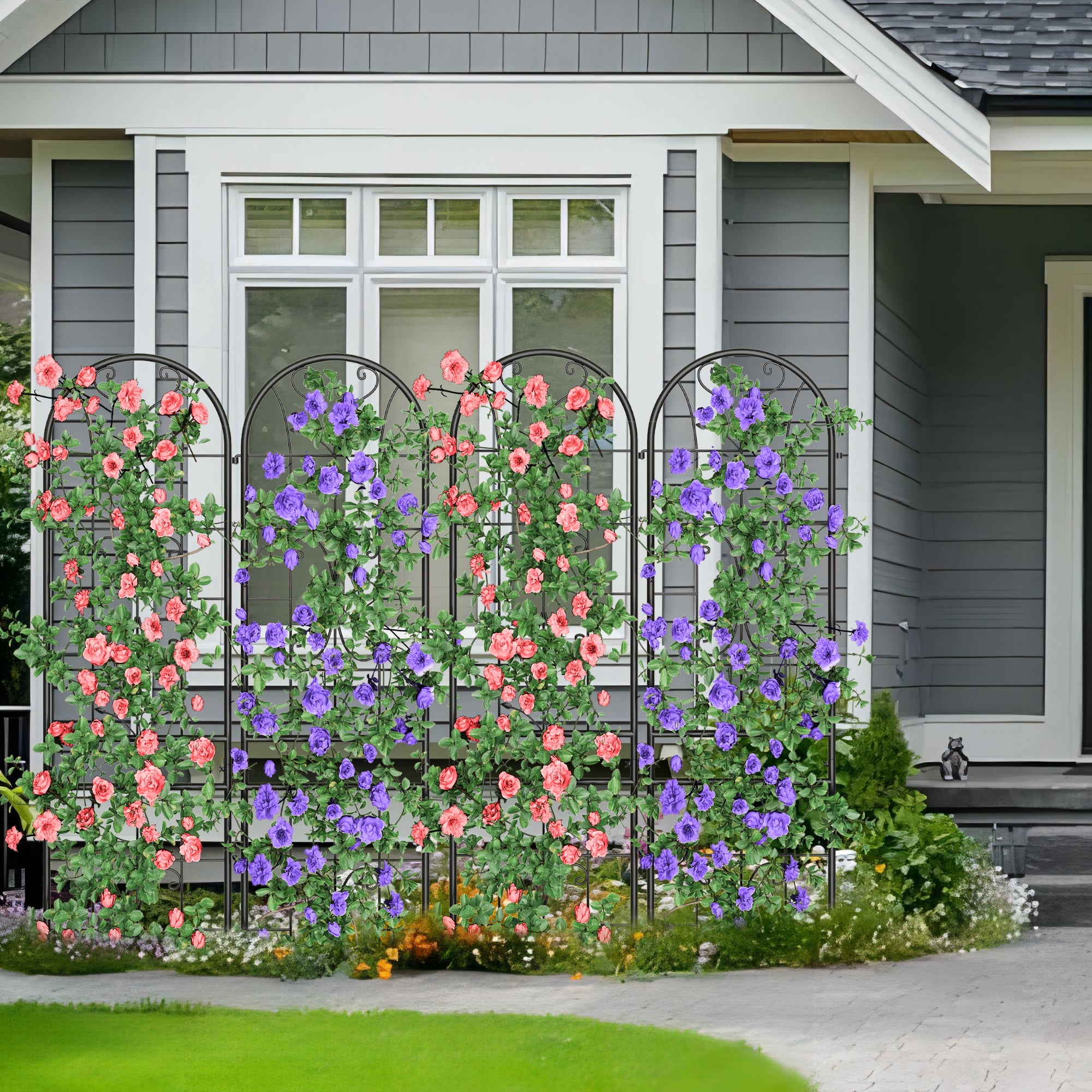 Uforic 4 Pack Metal Decorative Garden Trellises,87x20in Black Rustproof ...