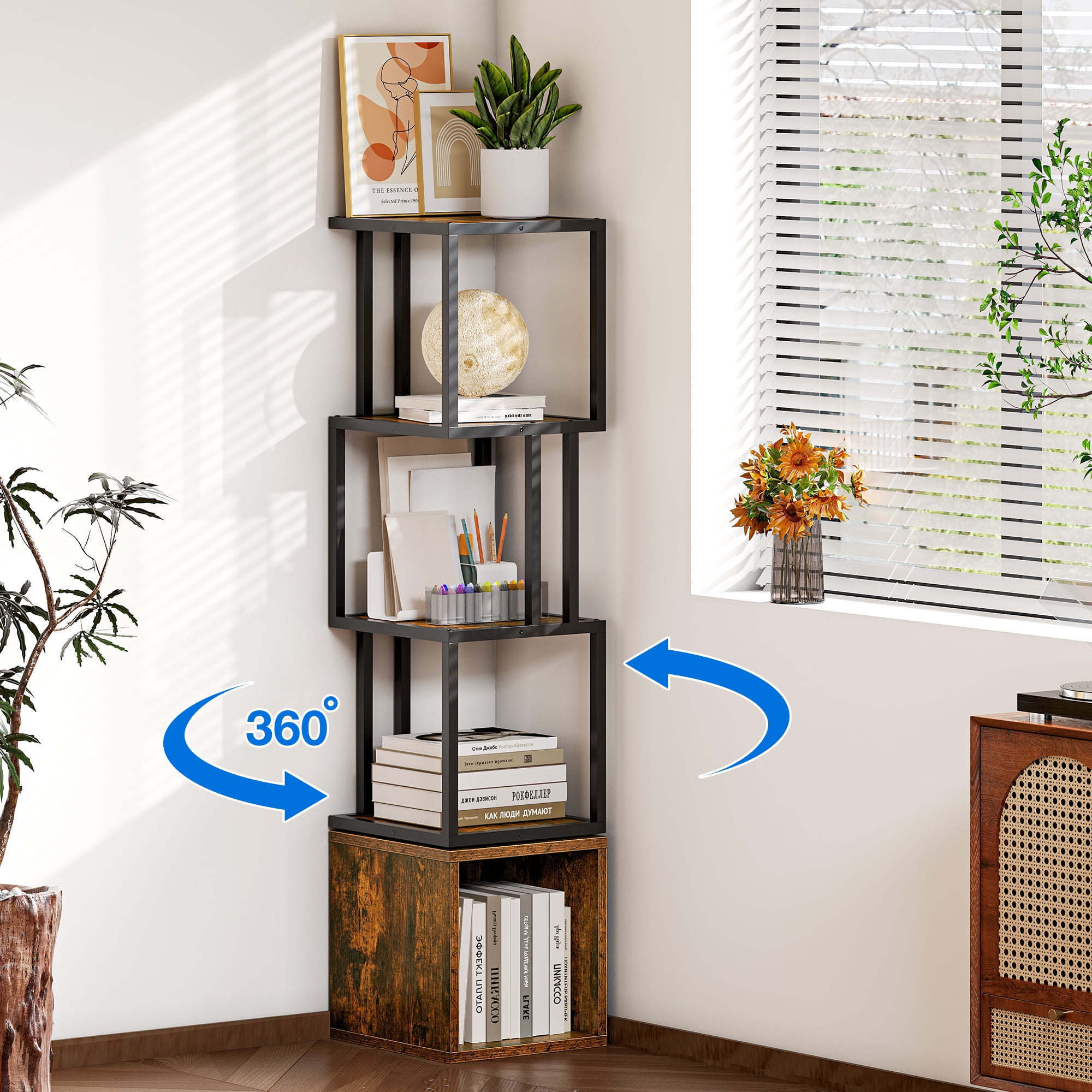 Uforic 4 Tier Bookshelf 360° Rotating Bookcase Open Storage, Small ...