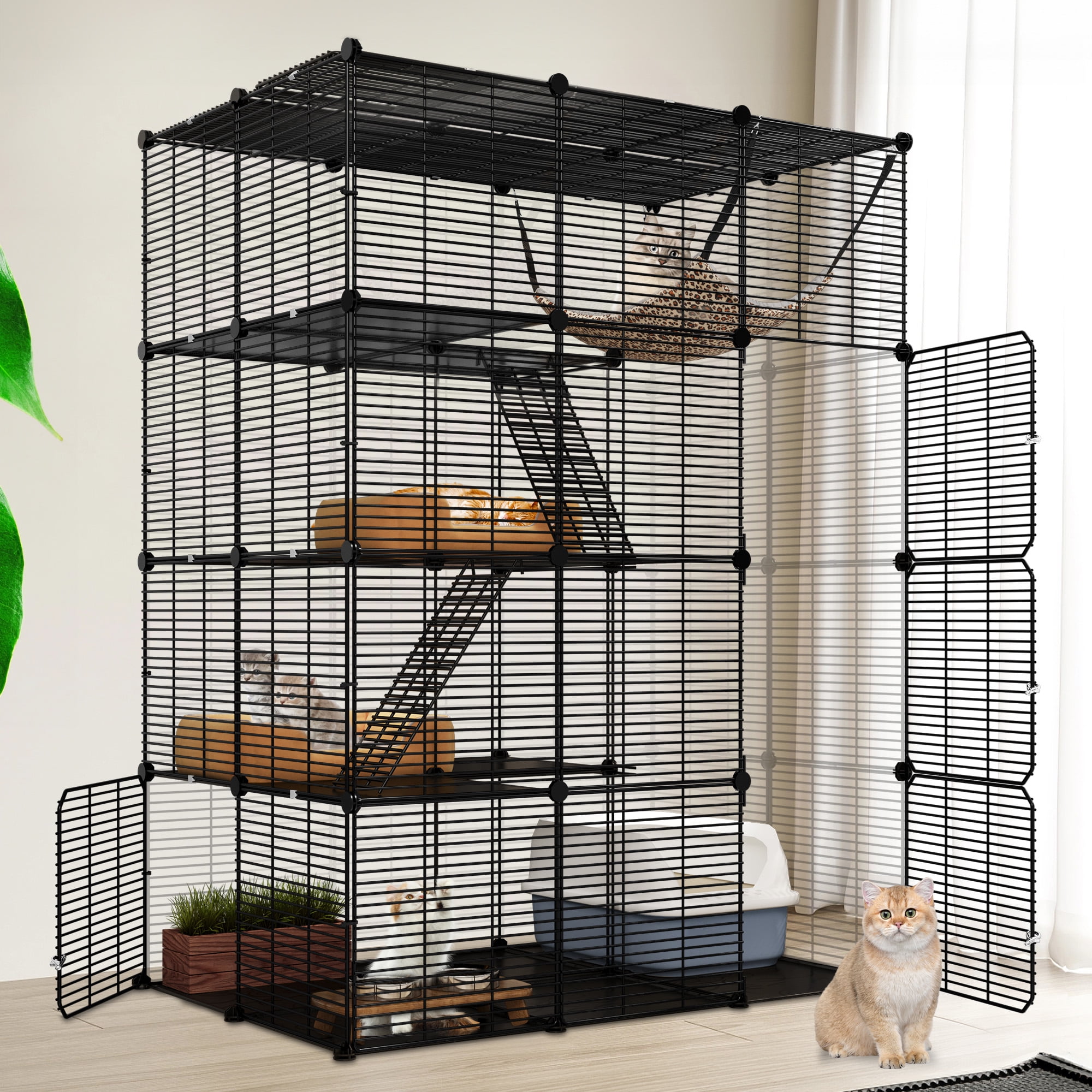 Uforic 4 Tier Cat Cage,Indoor Pets Playpen Cat Kennel with Hammock,Cat ...