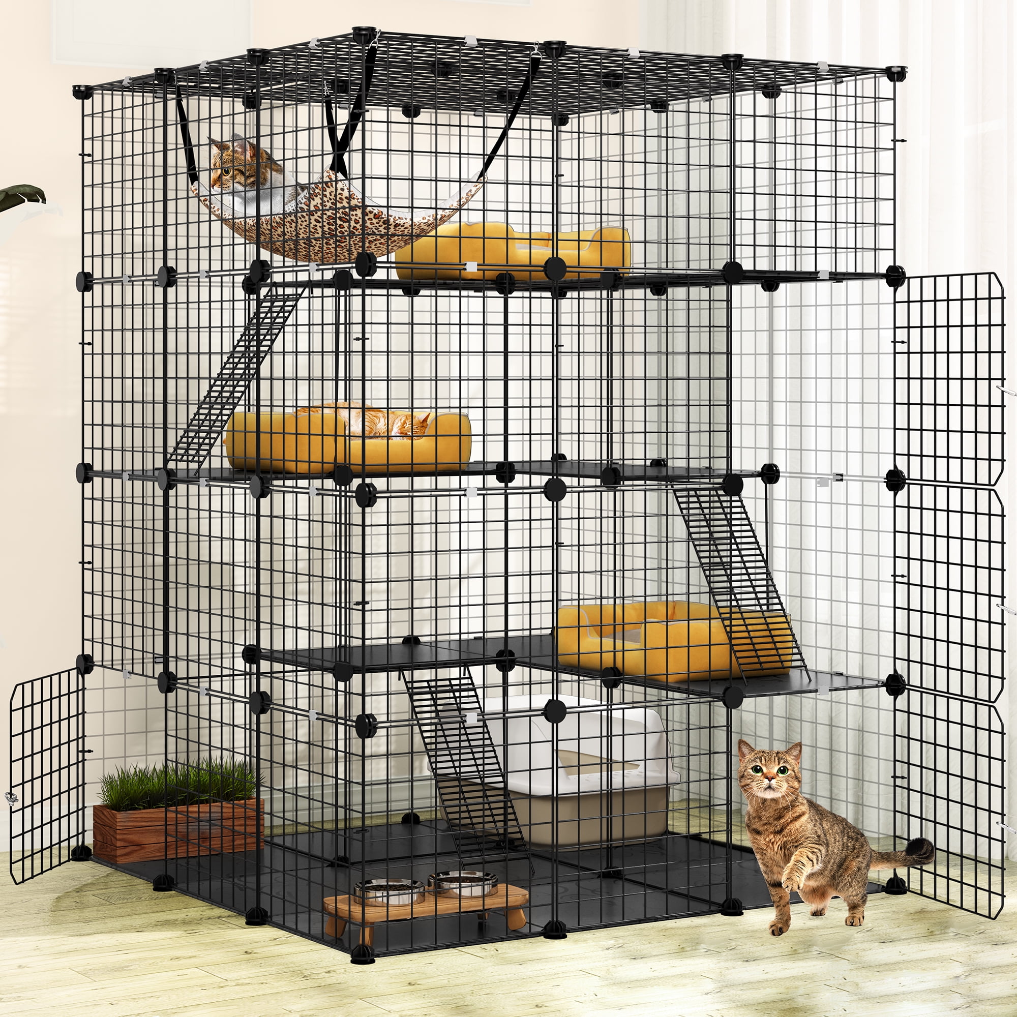 Uforic 4 Tier Cat Cage,Indoor Pets Playpen Cat Kennel with Hammock,Cat ...