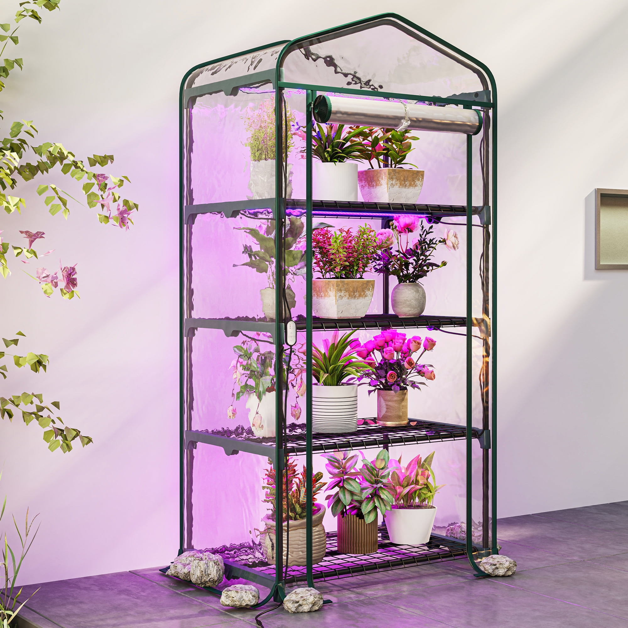 Uforic 4-tier portable greenhouse with 3 shades and 9 lights 60W lamp ...