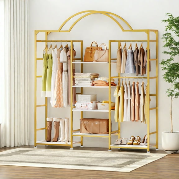 Clothes Rack with Shelves and Storage Cabinet, Clothing Rack for ...