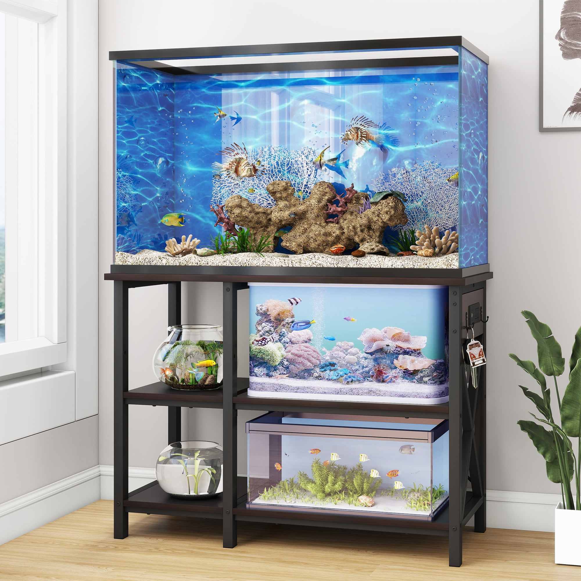 Uforic 40-50 Gallon Fish Tank Stand with Power Outlets, 3-Tier Heavy ...