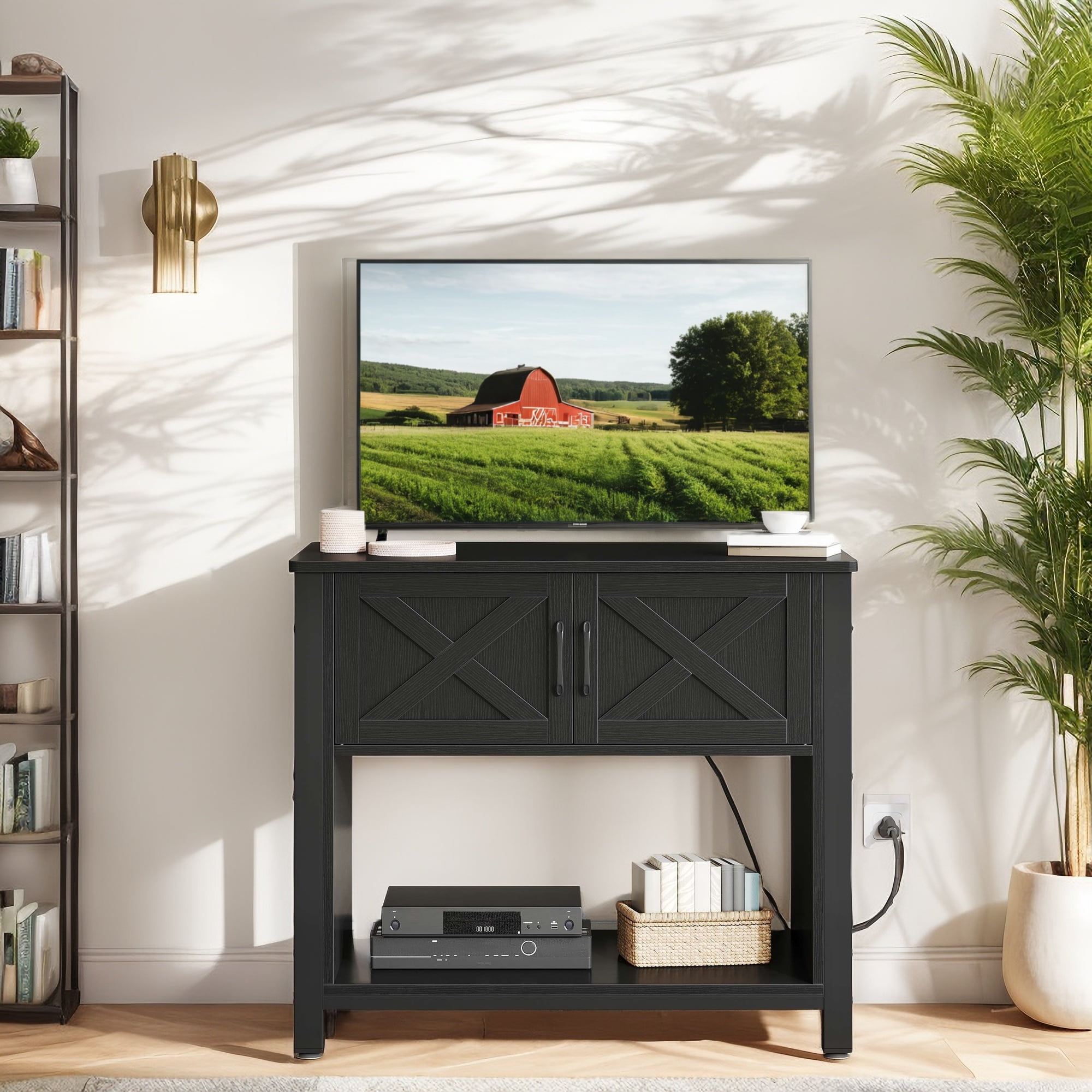 Uforic 40-Inch Farmhouse TV Stand with Power Outlet,Storage Cabinet,TV ...