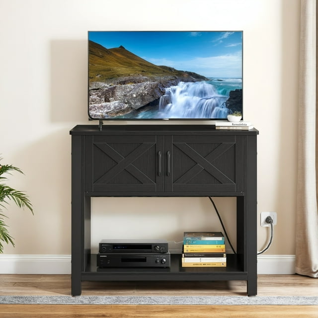 Uforic 40-Inch Farmhouse TV Stand with Power Outlet, Wooden TV Console ...