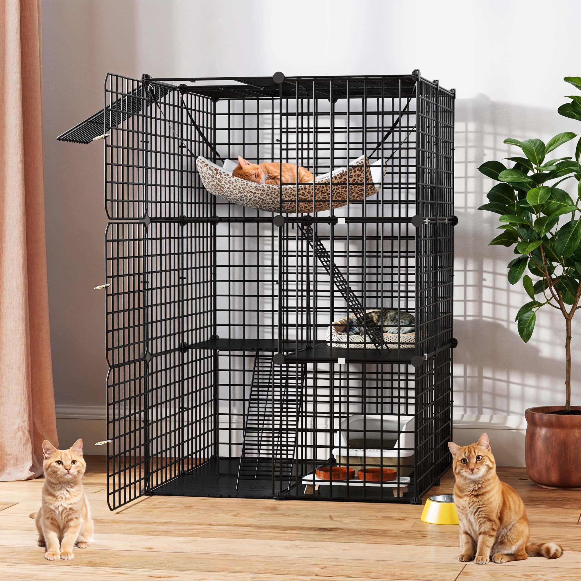 Uforic 41"Large 3 Tier Cat Cage, Indoor Cat Enclosures with Extra Large ...