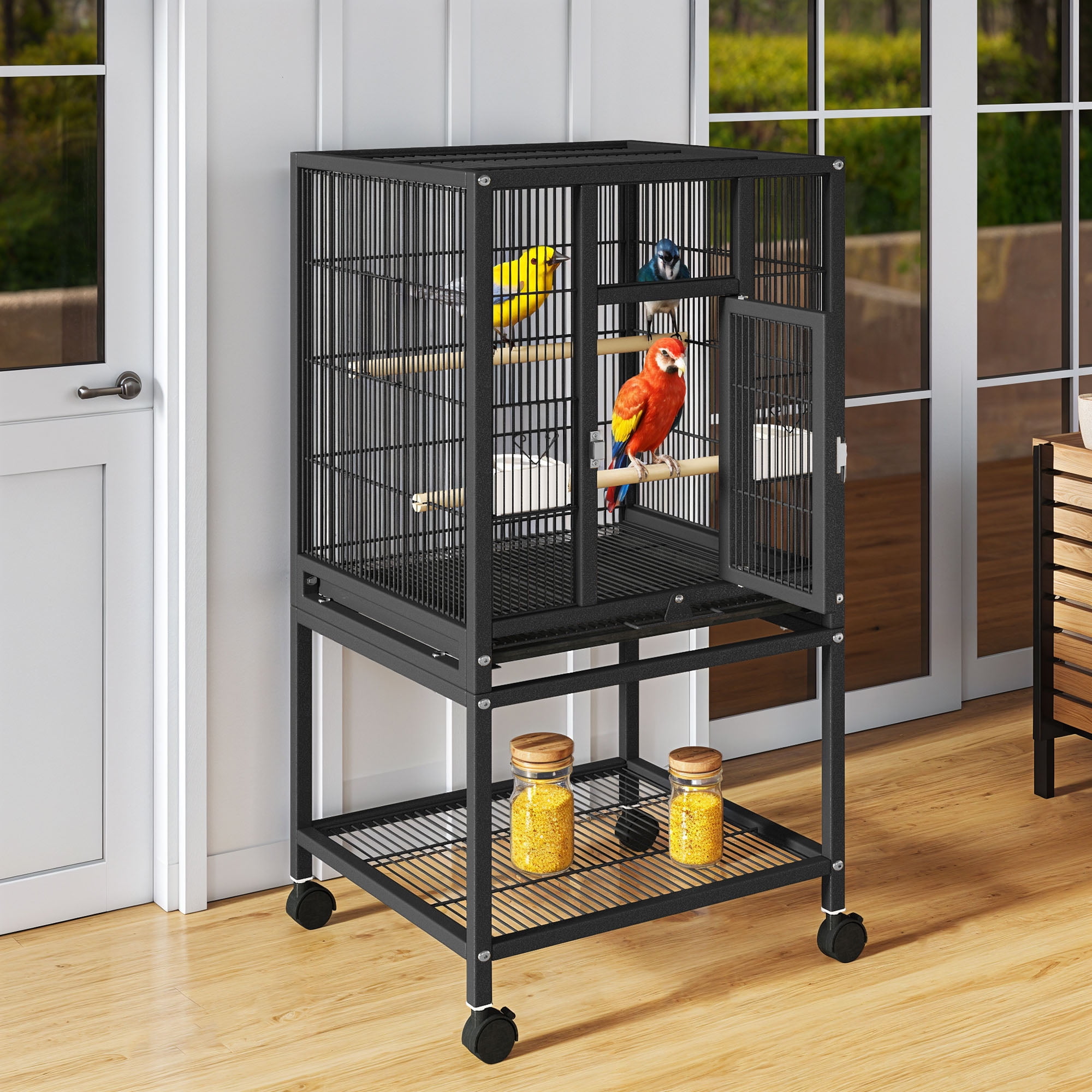 Uforic 41" Metal Bird cage with Rolling Stand, Tray, 2 Perches and 2 ...