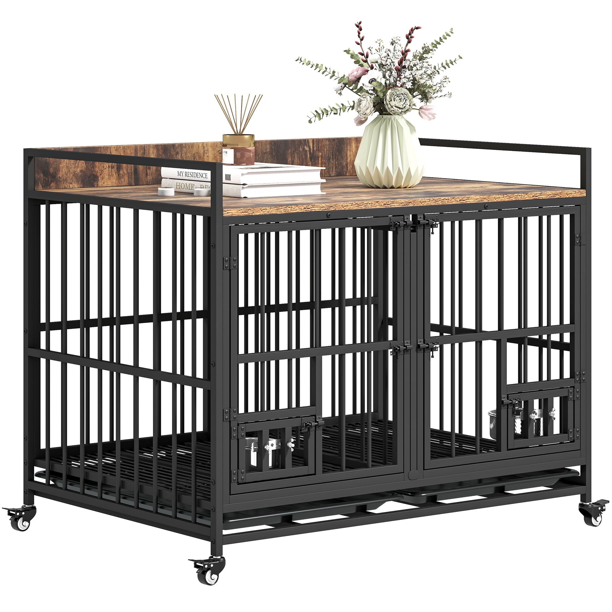 Uforic 42.5" Dog Crate Furniture with Double Lockable Doors, Heavy Duty ...
