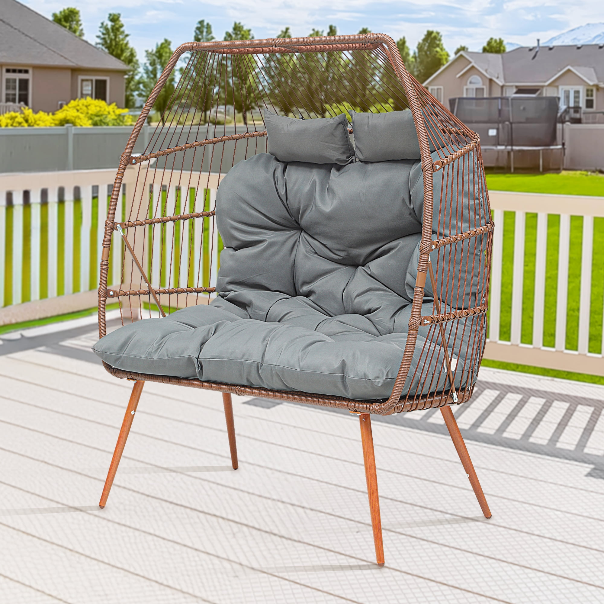 Uforic Gray Extra Large Wicker Chair with Padded Cushions for Patio ...