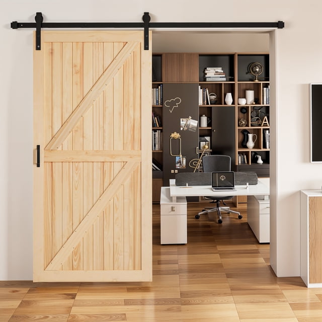 Uforic 42" x 84" Wood Sliding Barn Door Interior Door, Natural ...