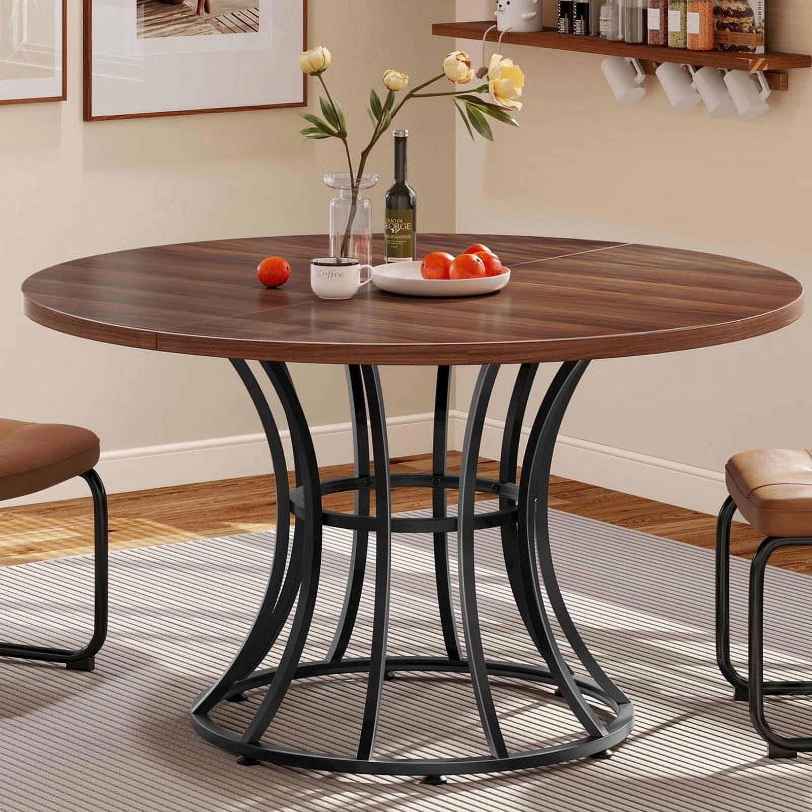 Uforic 45 Round Dining Table - Rustic Brown Kitchen Table - Walmart.com