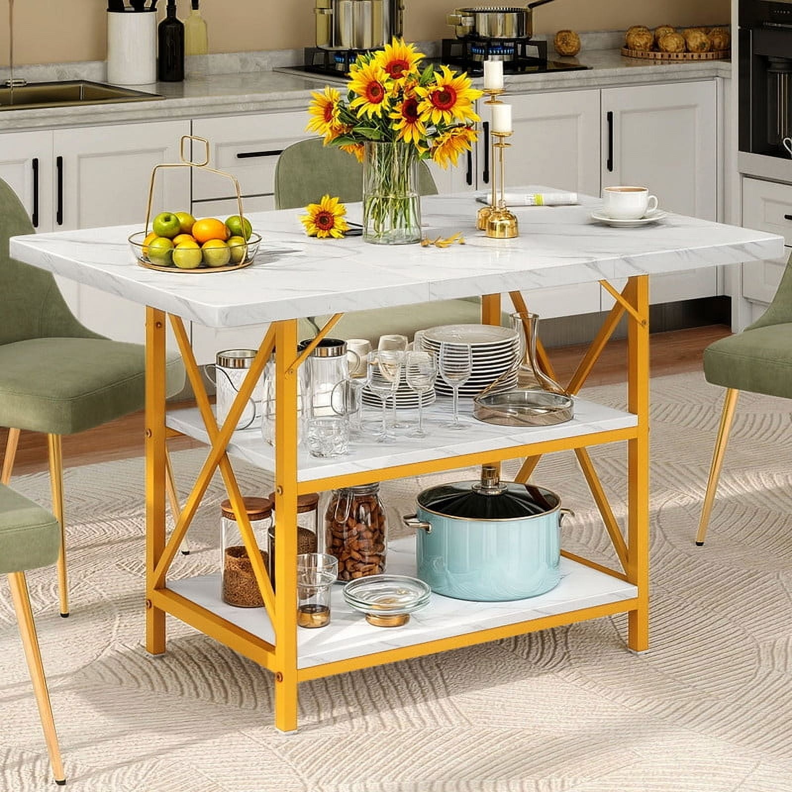 Uforic 47" Dining Table for 4, Dining Room Table with Storage Shelf ...