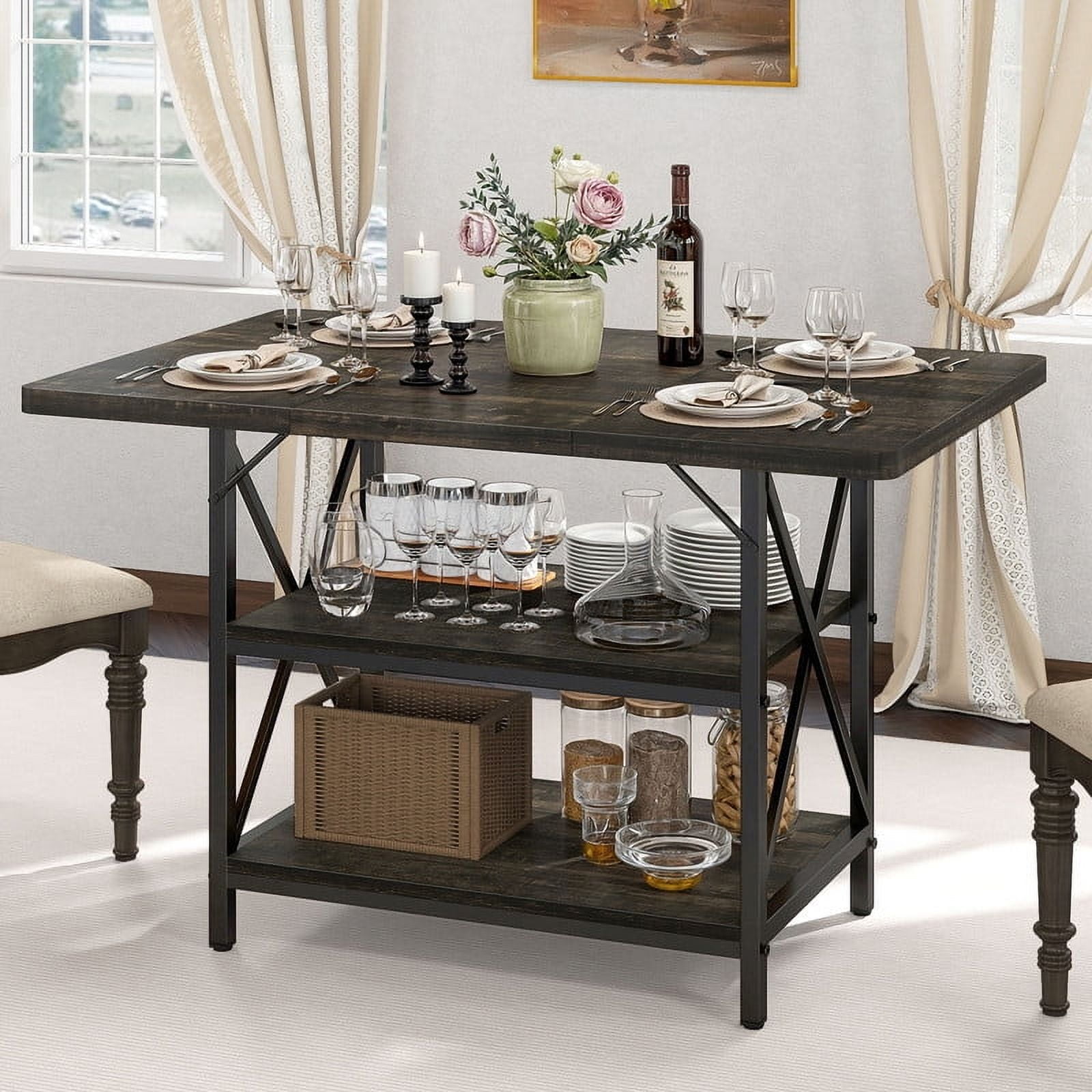 Uforic 47" Dining Table for 4, Dining Room Table with Storage Shelf ...