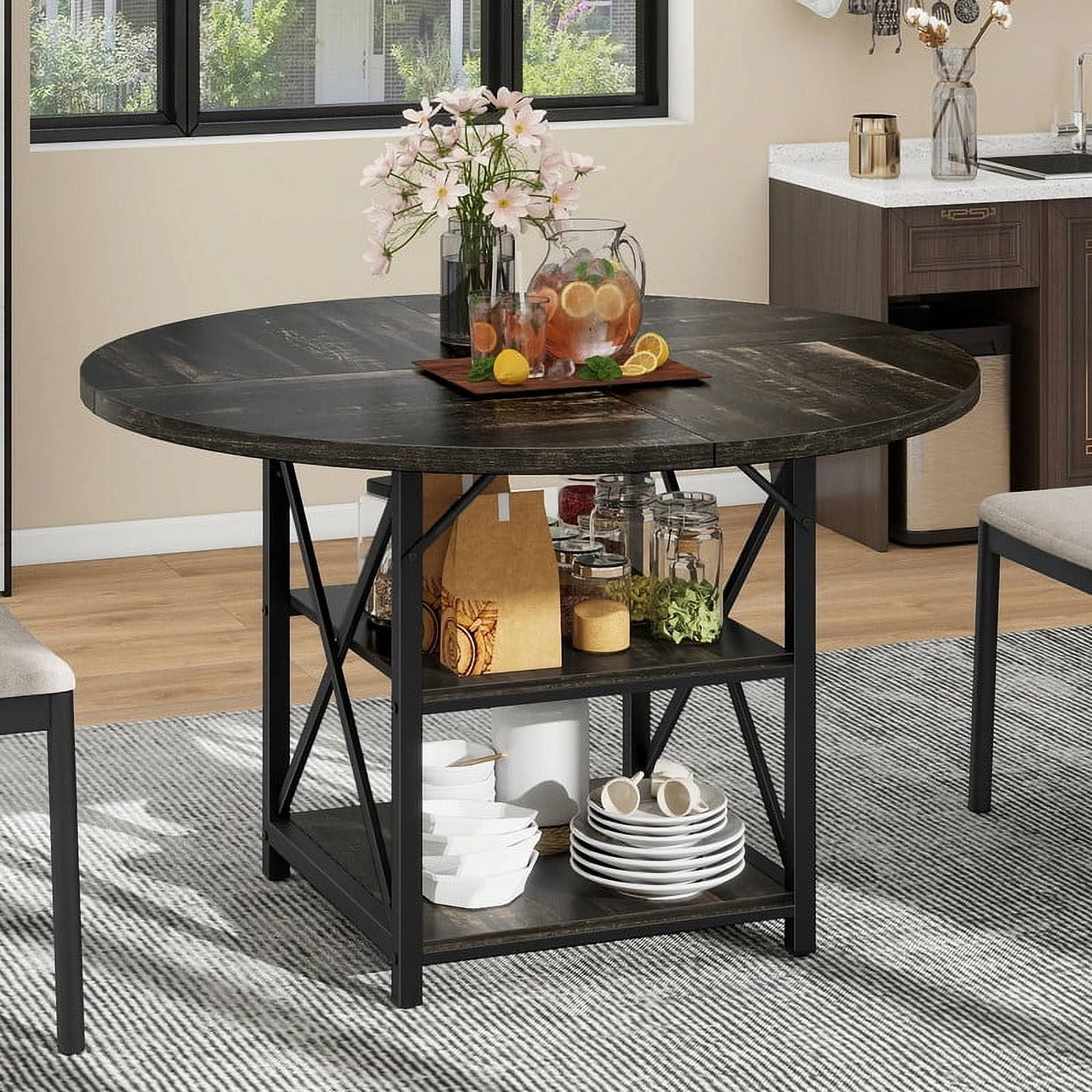 Uforic 47" Round Dining Table for 4-6, Dining Room Table with Storage ...