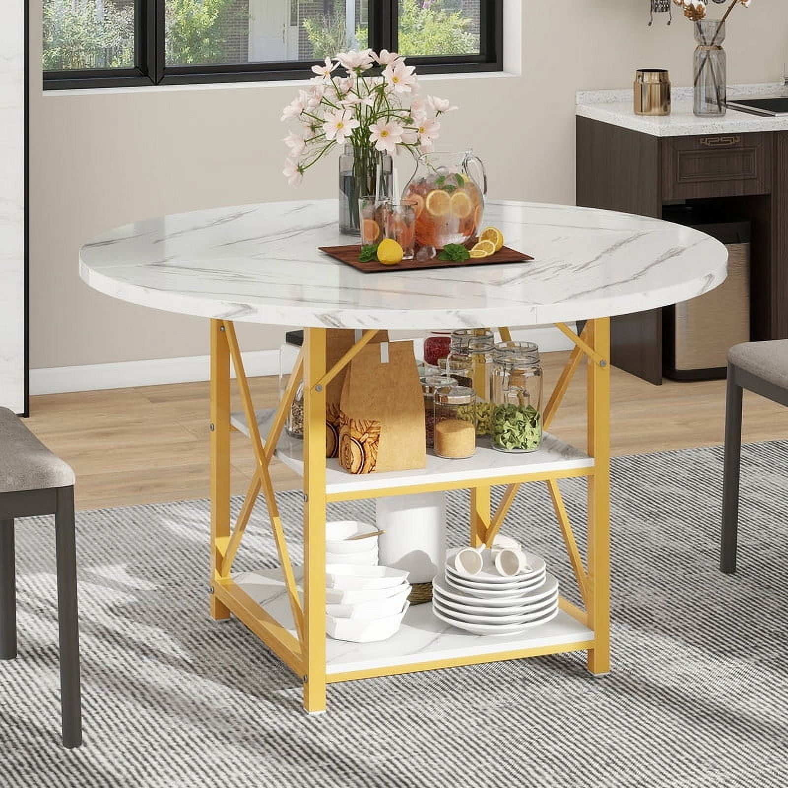 Uforic 47" Round Dining Table for 4-6, Dining Room Table with Storage ...