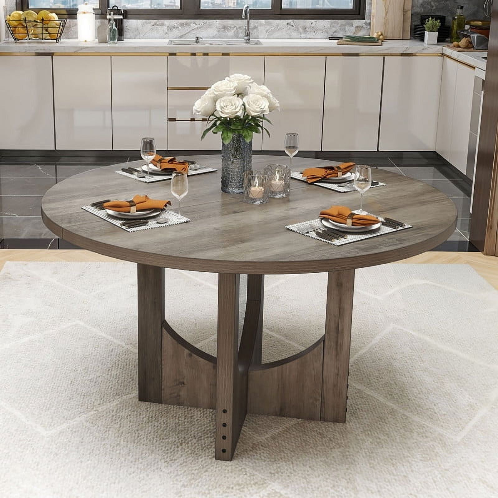 Uforic 47" Round Dining Table for 4 -6 Person, Farmhouse Wood Kitchen ...