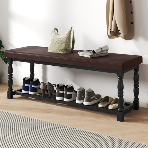 Uforic 48" Rectangular Shoe Bench with Shelves, Storage & Cushioned ...