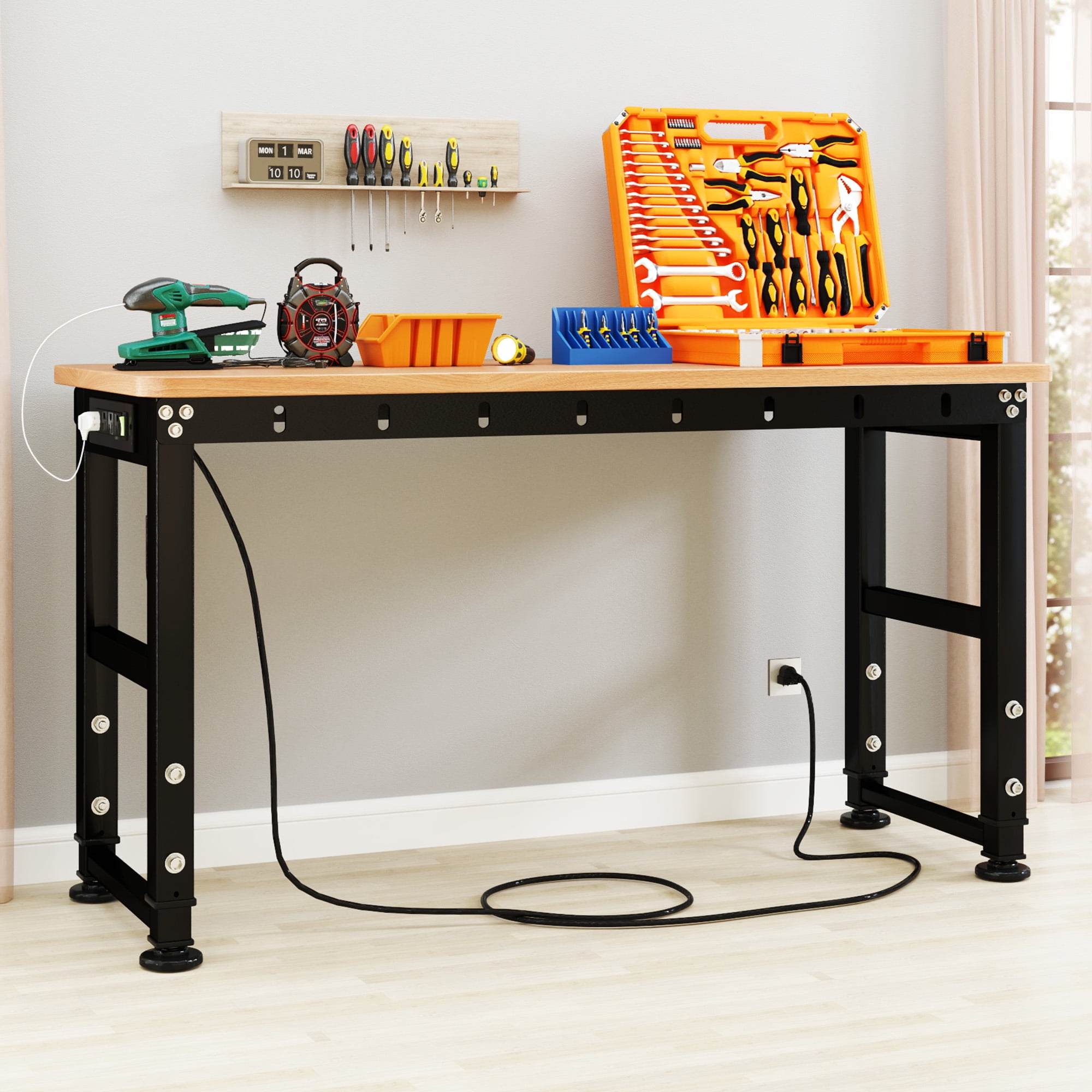 Uforic 48" Work Bench for Garage with Pegboard & Power Outlets, 1600 ...