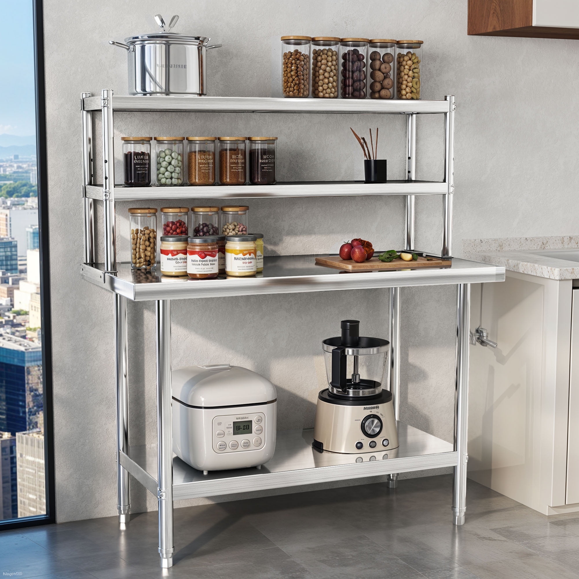 Uforic 48" X 24" Work Table with 48" X 12" Shelf Stainless Steel Table ...