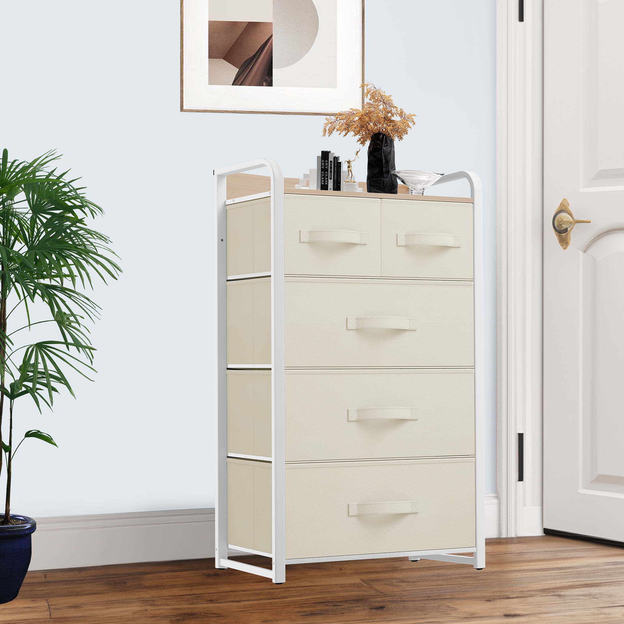 Uforic 5-Drawer Fabric Storage Dresser with Steel Frame and Wooden Top ...