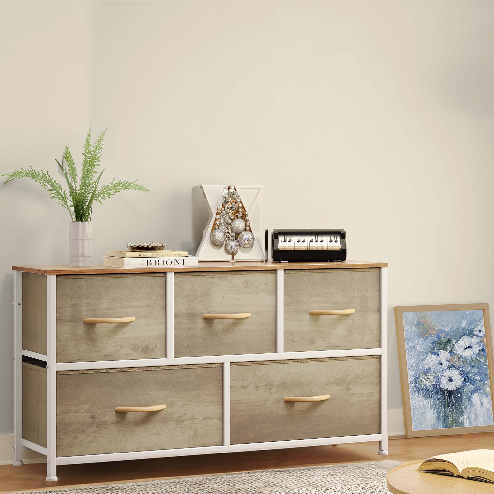 Uforic 5-Drawer Fabric Dresser for Adults, Storage Tower with Steel ...
