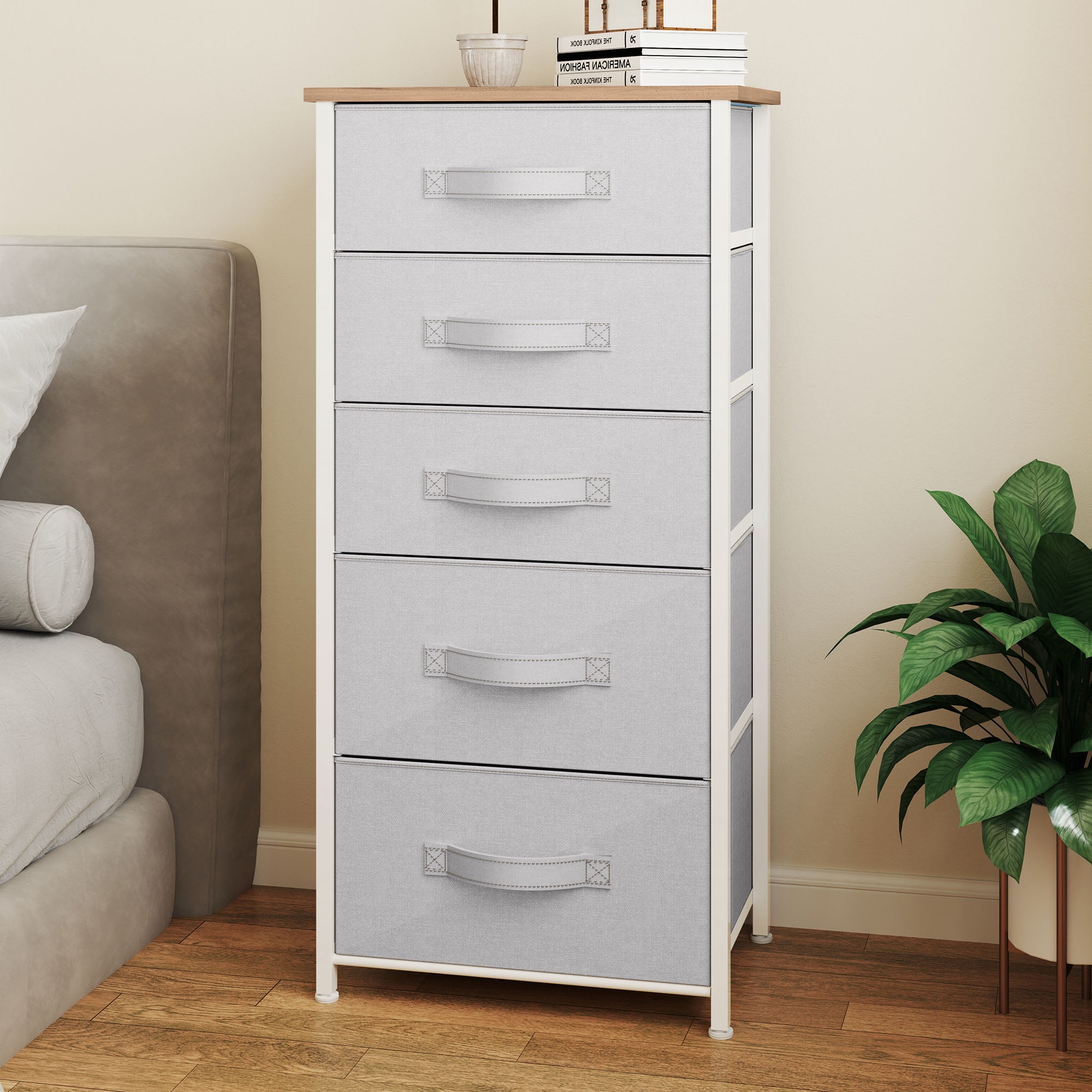 Uforic 5-Drawer Vertical Dresser,Fabric Storage Tower with Steel Frame ...