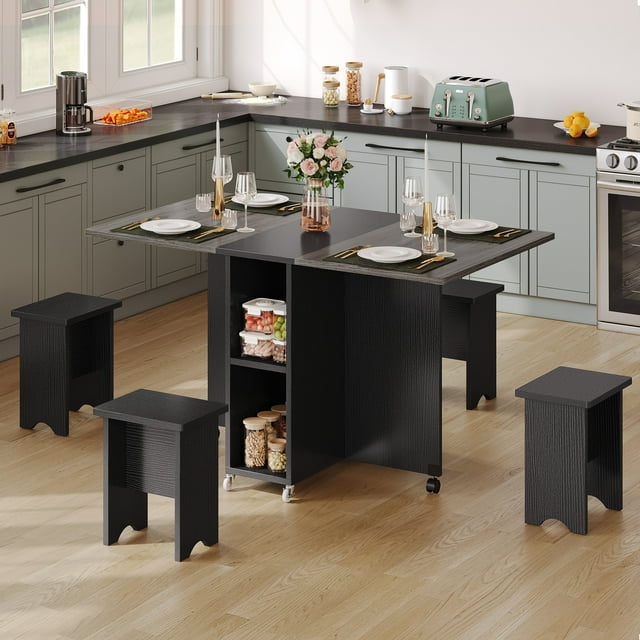 Uforic 5 Pieces Folding Dining Table Set with 4 Chairs, 55'' Drop Leaf ...