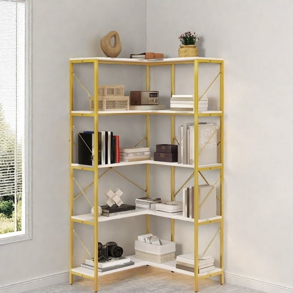 Uforic 5-Tier Corner Bookshelf, Corner Shelf Display Bookcase with ...