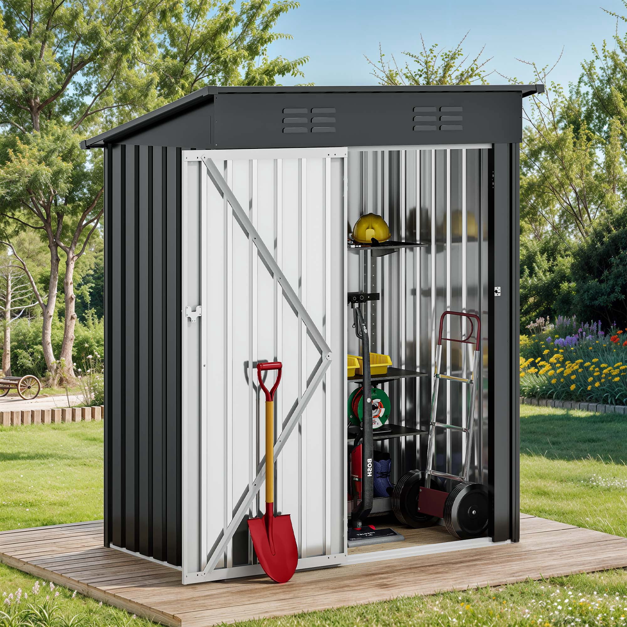 Uforic 5 x 3FT Outdoor Metal Storage Shed with Lockable Door, Sloped ...
