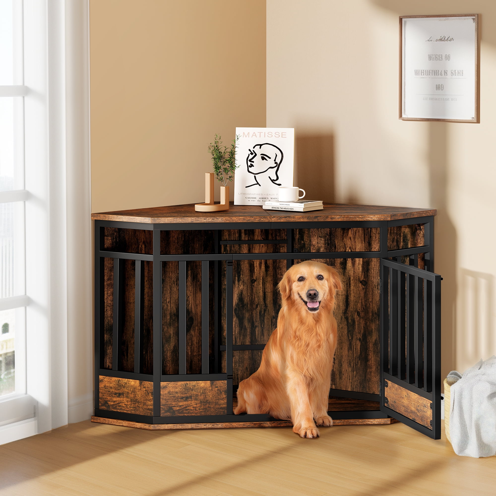 Free Shipping! Uforic 52 Inch Heavy Duty Corner Dog Crate Furniture ...