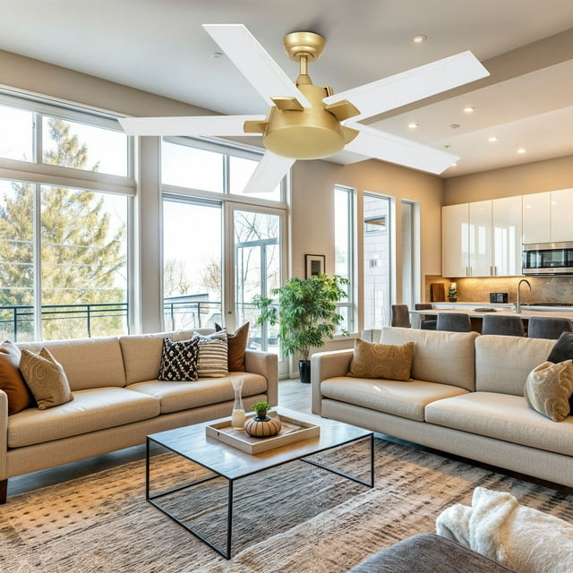 Uforic 52 Inch Modern White Gold Ceiling Fan with Remote Control for ...