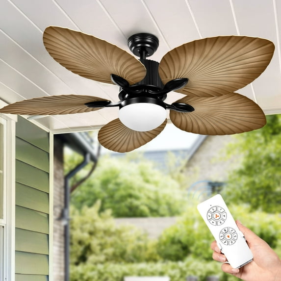 Uforic 52" Tropical Ceiling Fan with Light and Remote,5 Palm Leaf ...