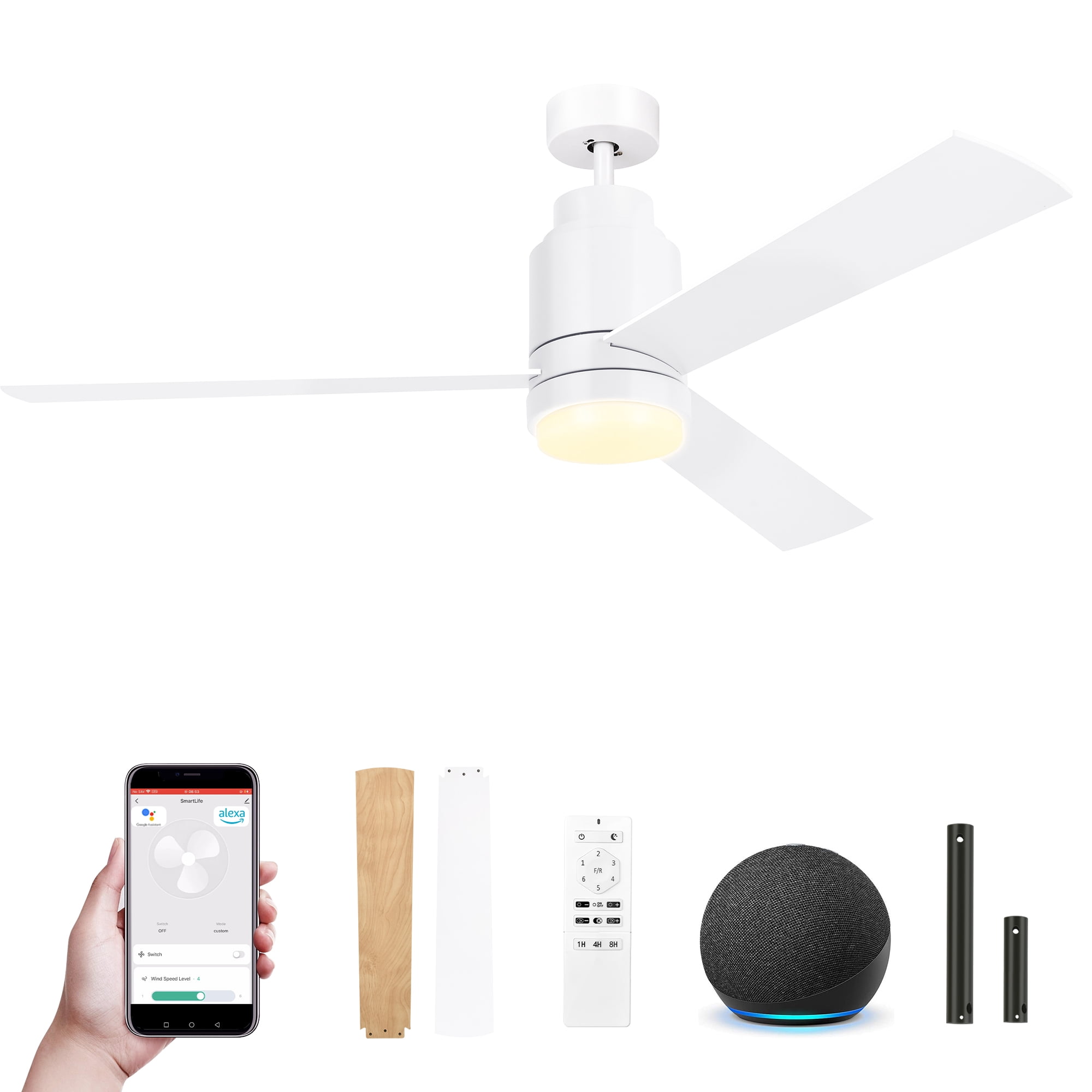 Uforic 52 inch Modern Ceiling Fan with Light and Remote and App Control ...