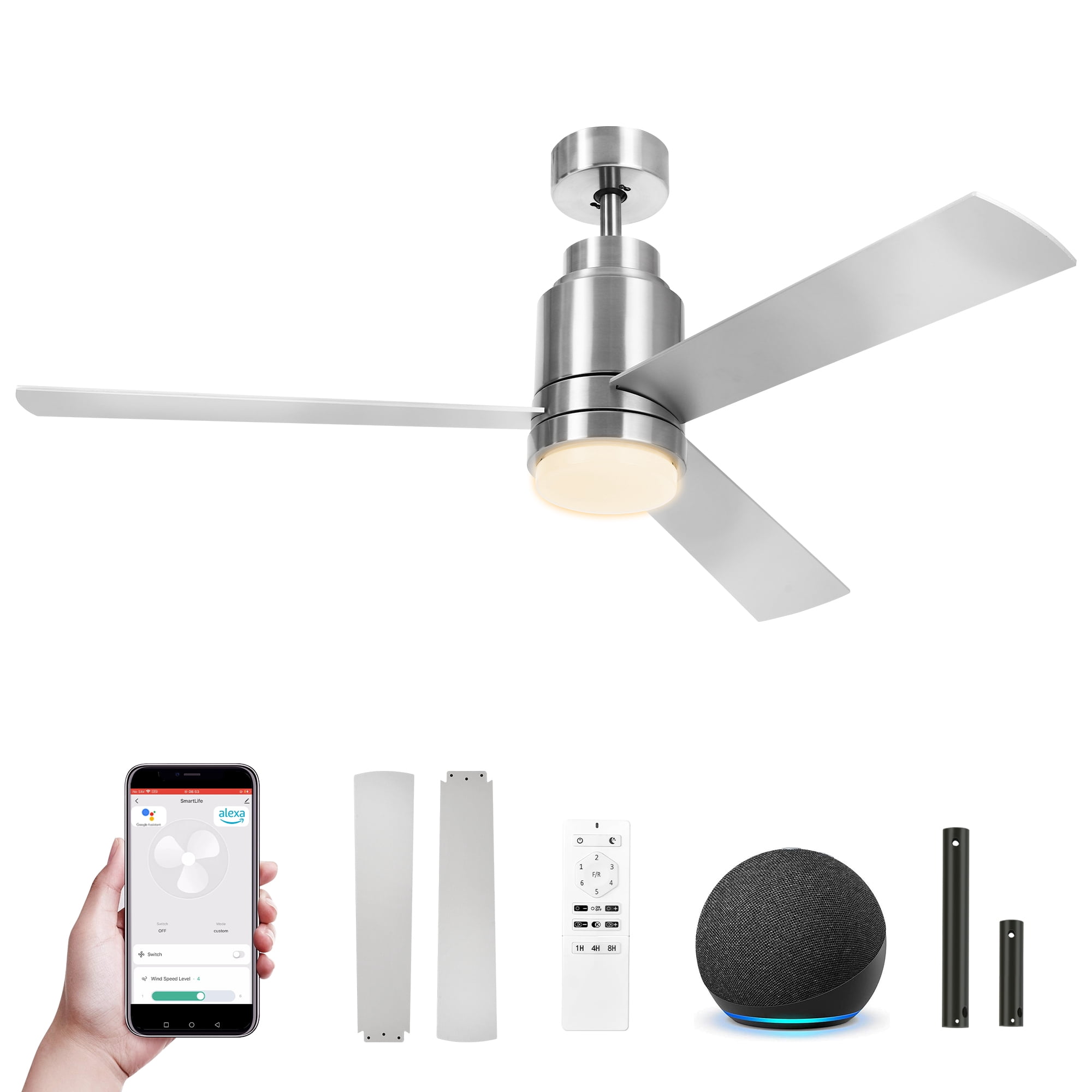 Free Shipping! Uforic 52 inch Modern Ceiling Fan with Light Remote App ...