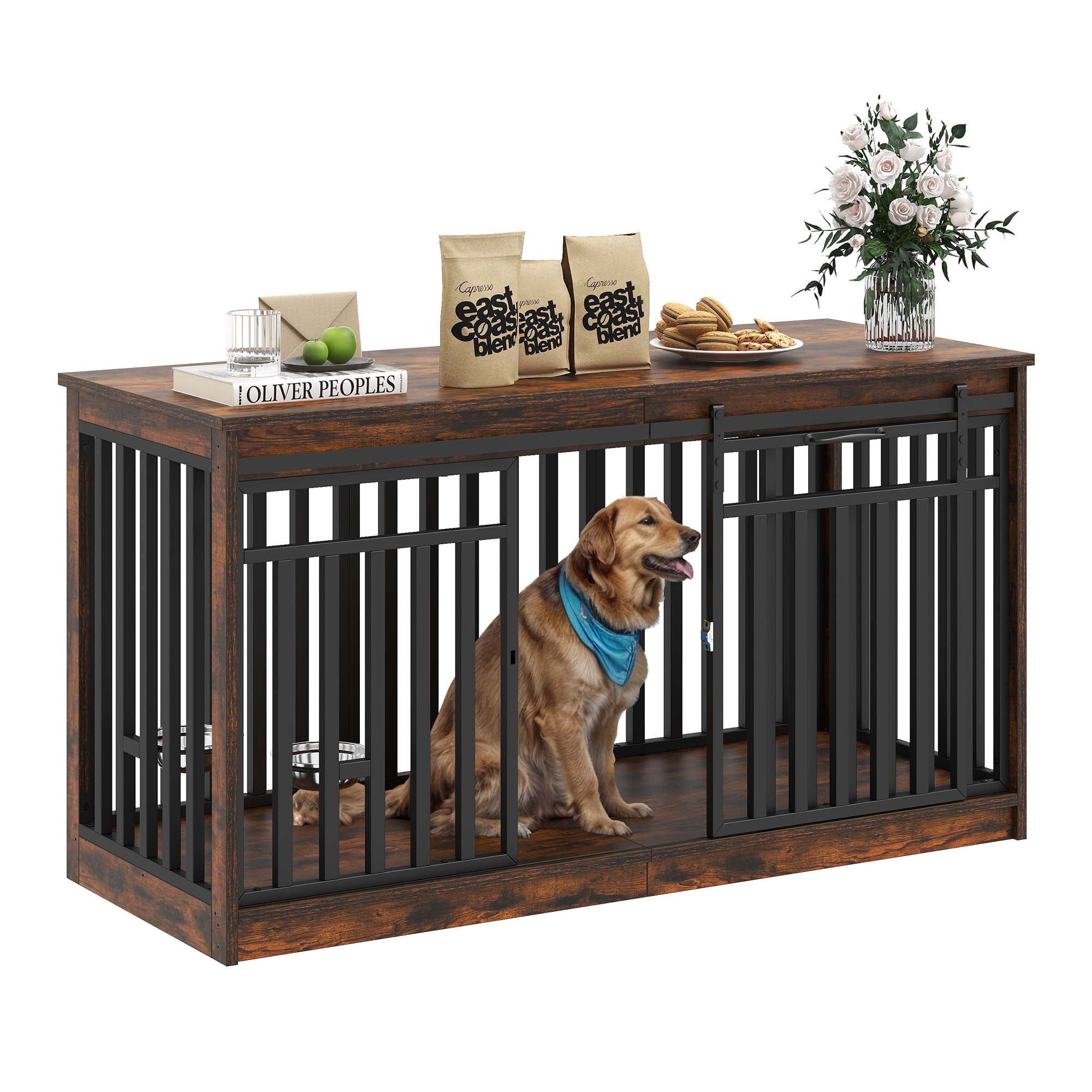 Uforic 55.1 Inch Large Dog Crate Furniture, Heavy Duty Wood Dog Kennel ...