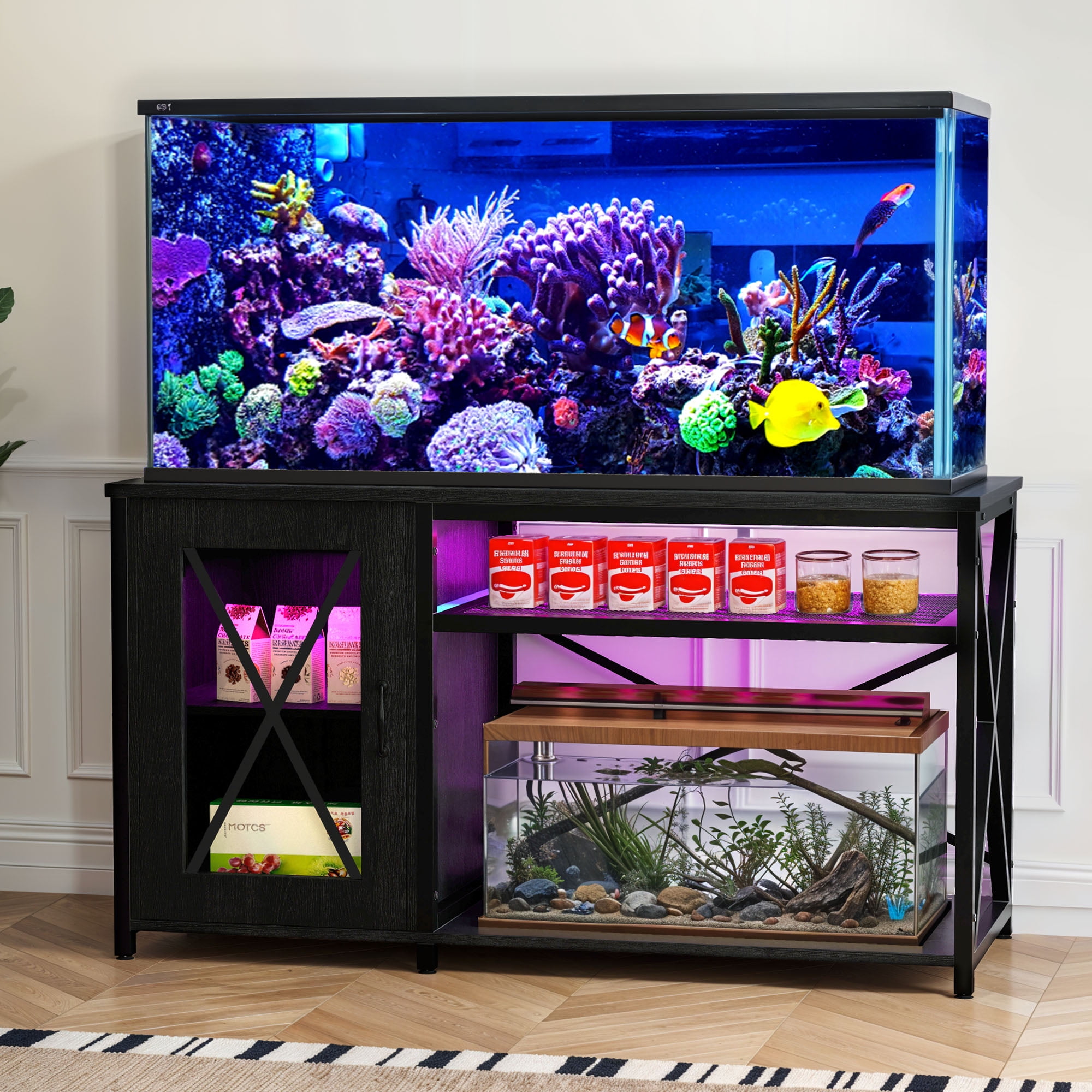 Uforic Heavy Duty Metal Aquarium Stand for 55-75 Gallon Tanks with LED ...