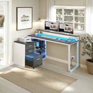 Uforic L Shape Desk with LED Light & 6 Drawers - Walmart.com