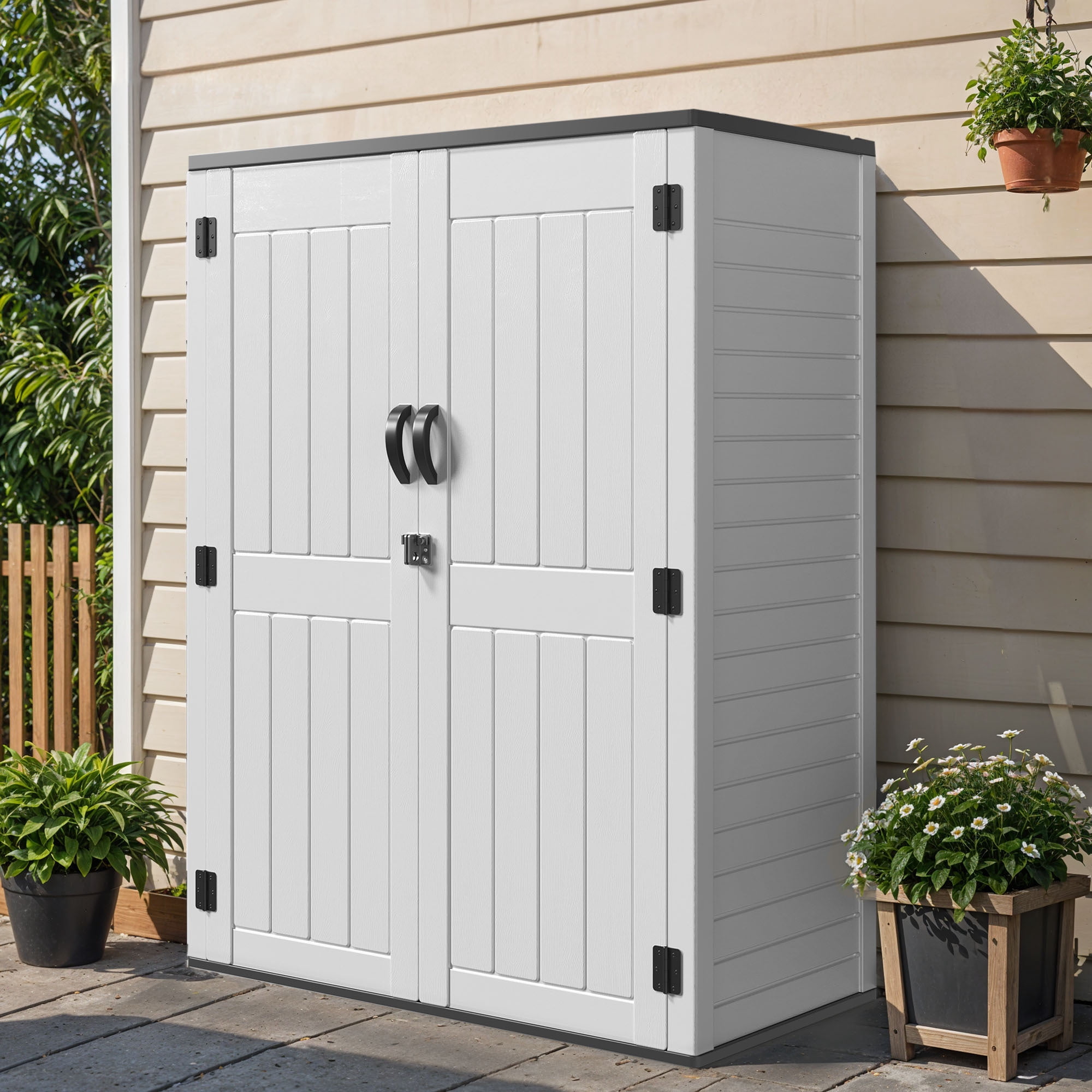 Uforic 59 Cu. Ft. Vertical Outdoor Storage Shed, Weatherproof Resin ...