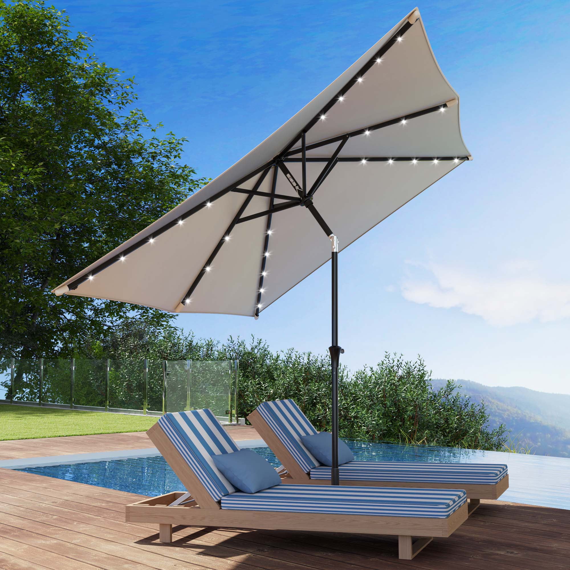Uforic 6.5' x 10' Patio Umbrellas with 26 LED Lights,Outdoor Portable ...