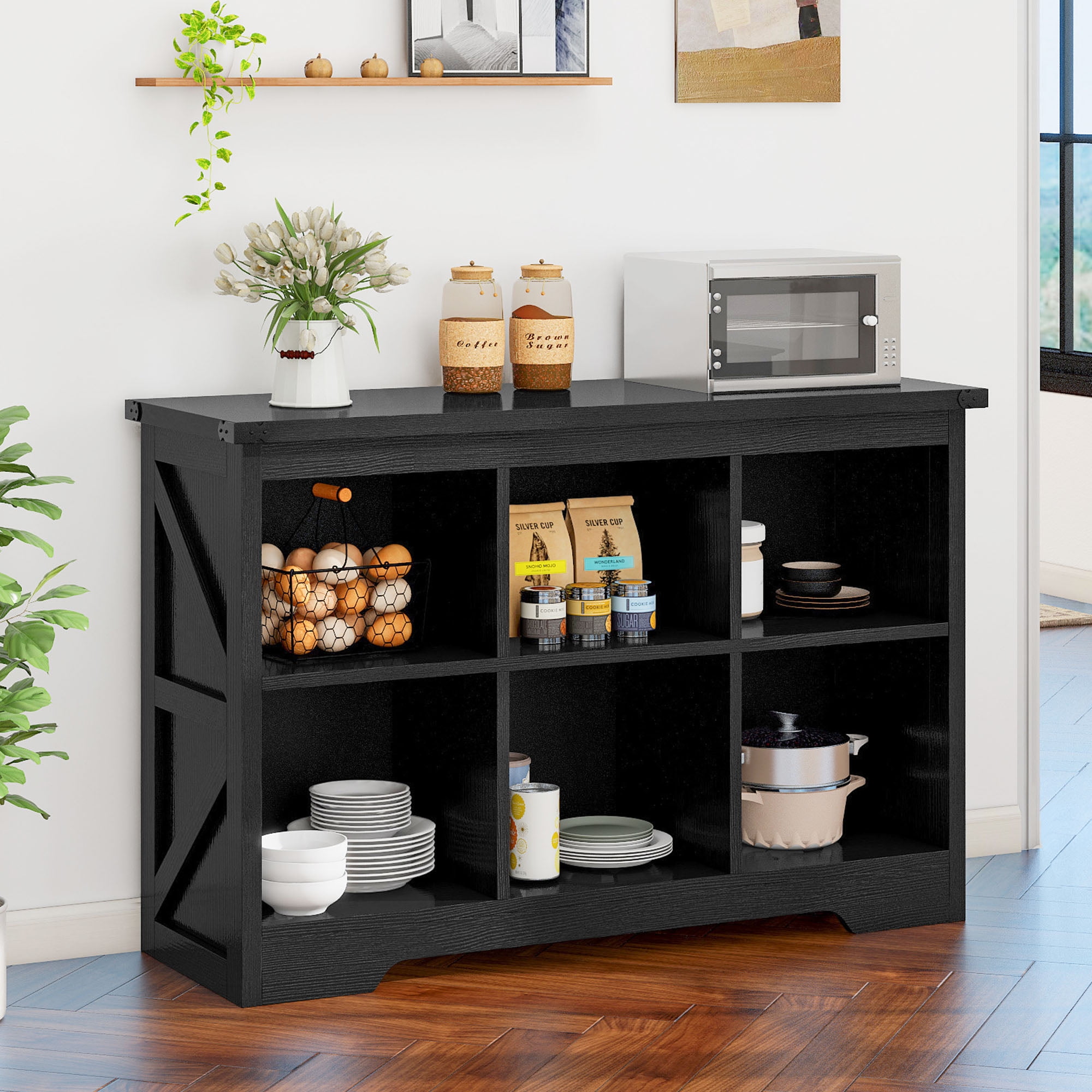 Uforic 6 Cube Organizer Bookcase, Farmhouse Cubby Bookshelf ...