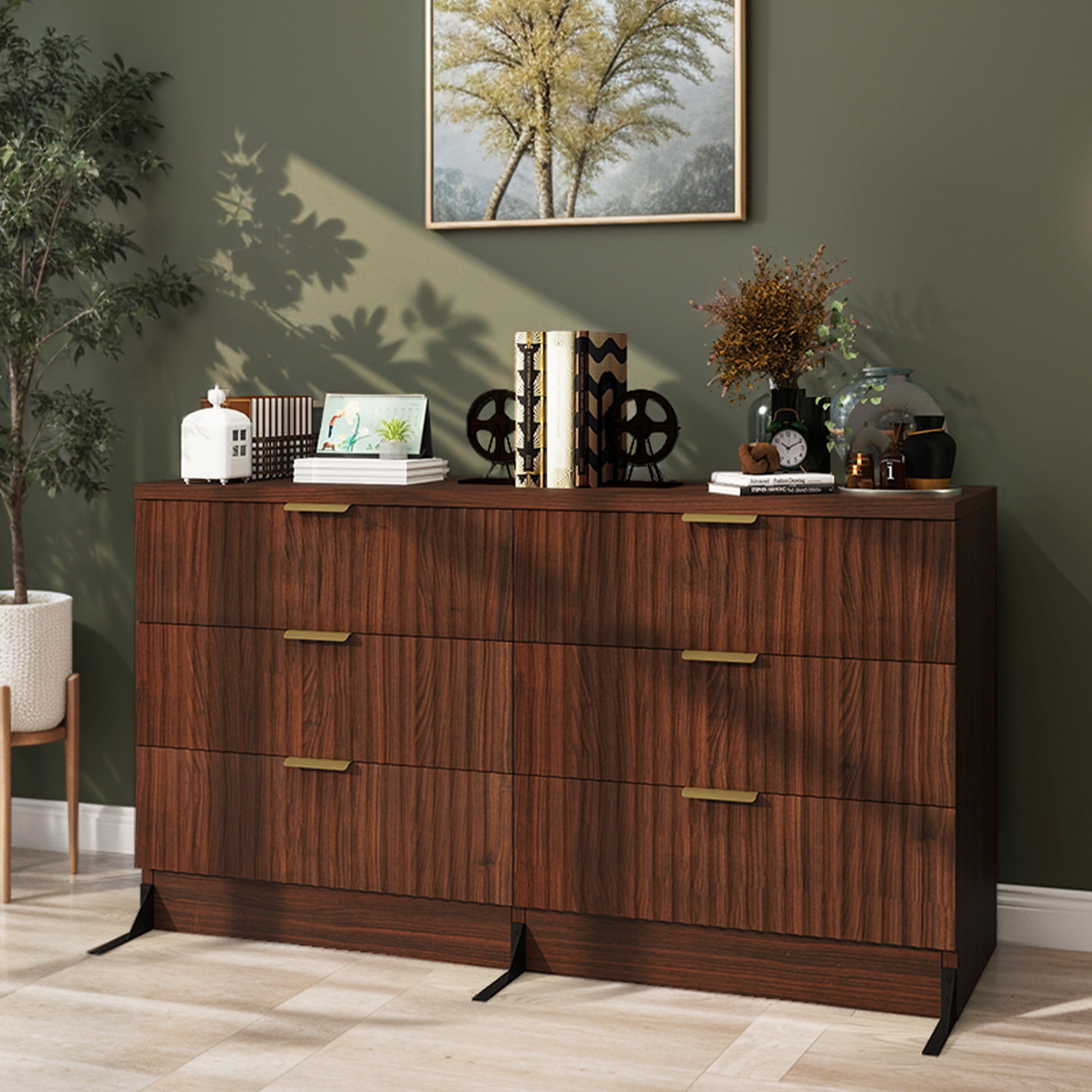Uforic 6-Drawer Fluted Dresser with Double Anti-Tip Devices, MDF Chest ...