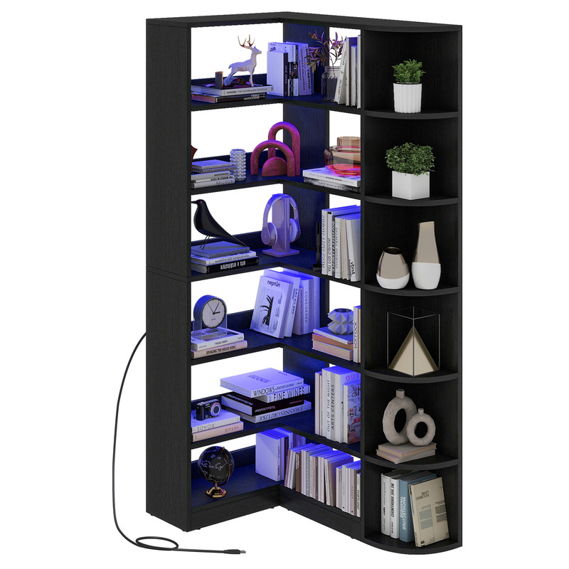 Uforic 6 Tier Bookshelf with LED Light, 70.8 " Modern Bookcase, L ...