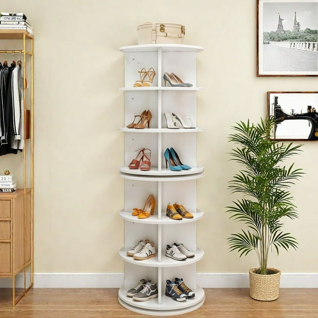 Uforic 6 Tier Rotating Shoe Rack Tower, 360° Spinning Shoe Display Lazy ...