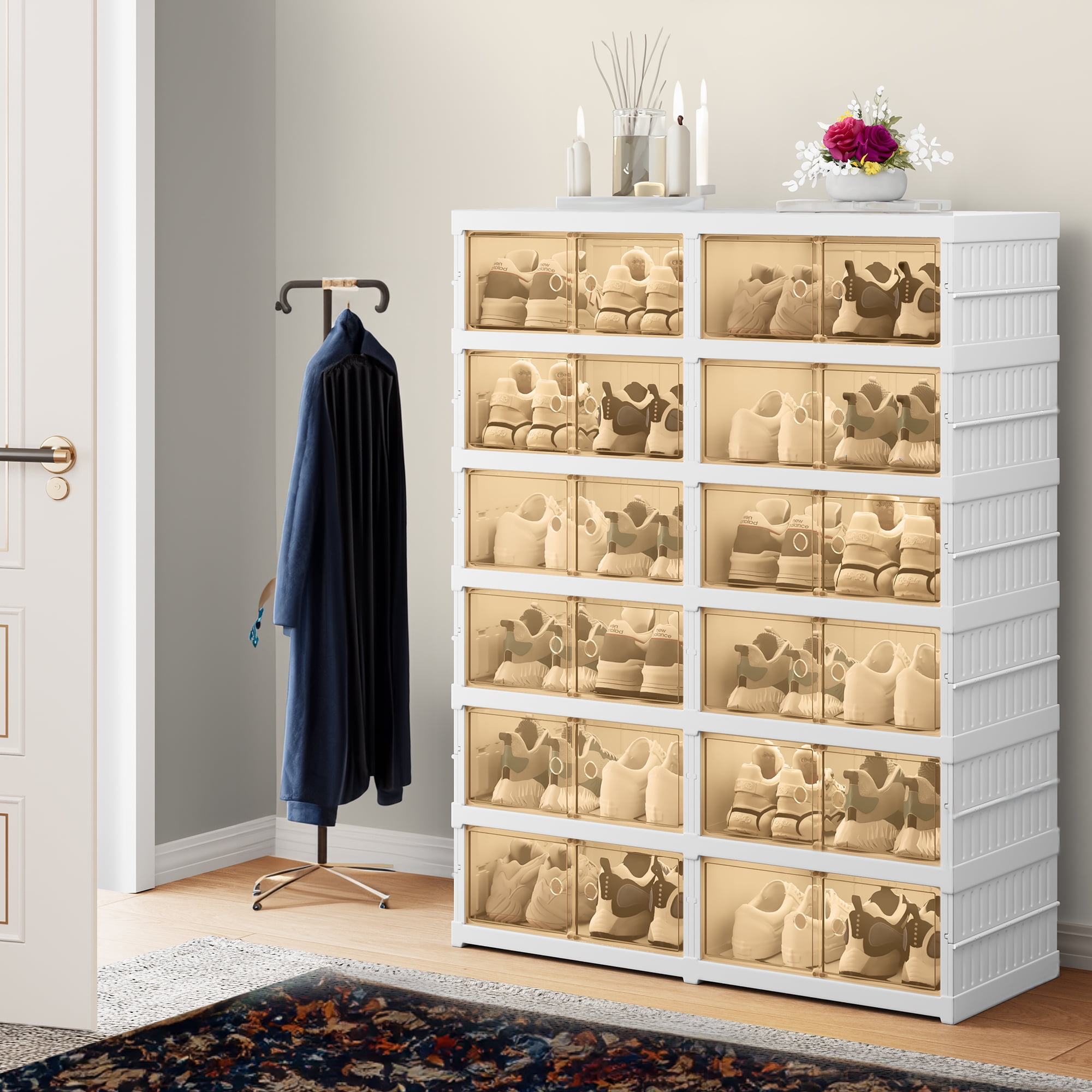 Uforic 6 Tiers-24 Pairs Shoe Boxes,Installation-Free Shoe Storage ...