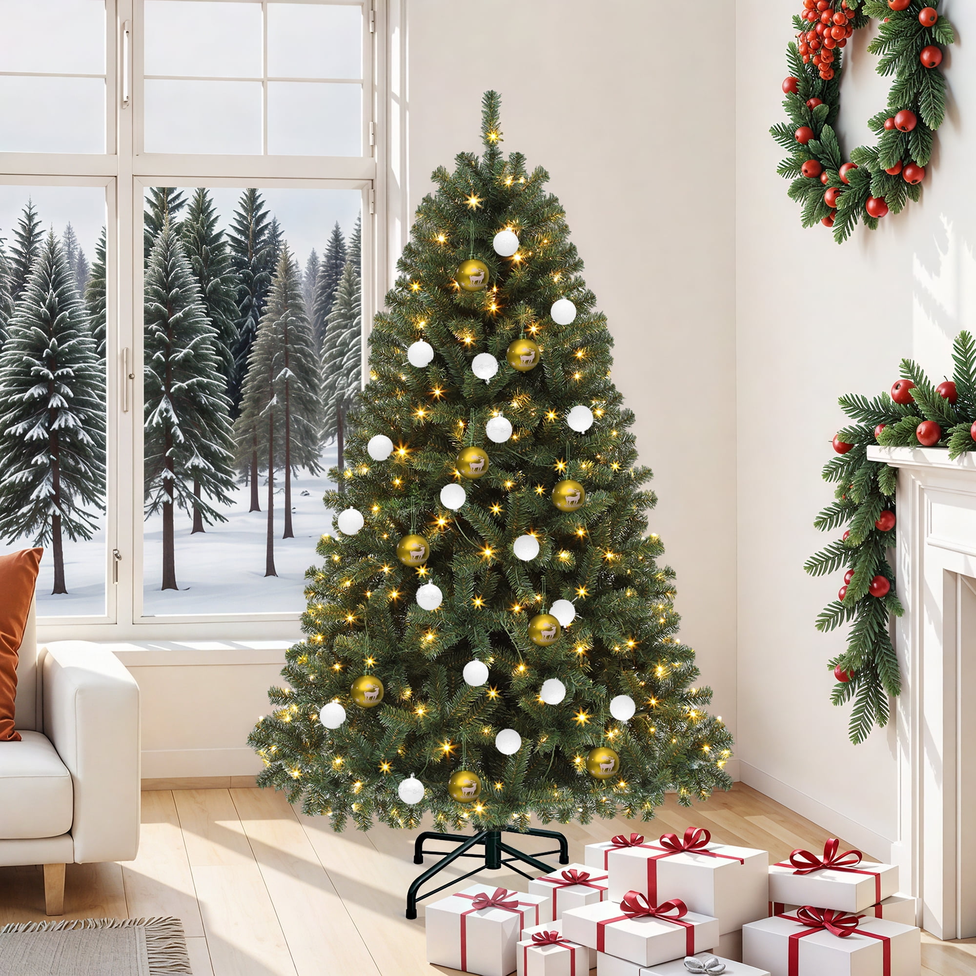 Uforic 6 ft Pre-lit Artificial Christmas Tree with 1000 Branch Tips ...