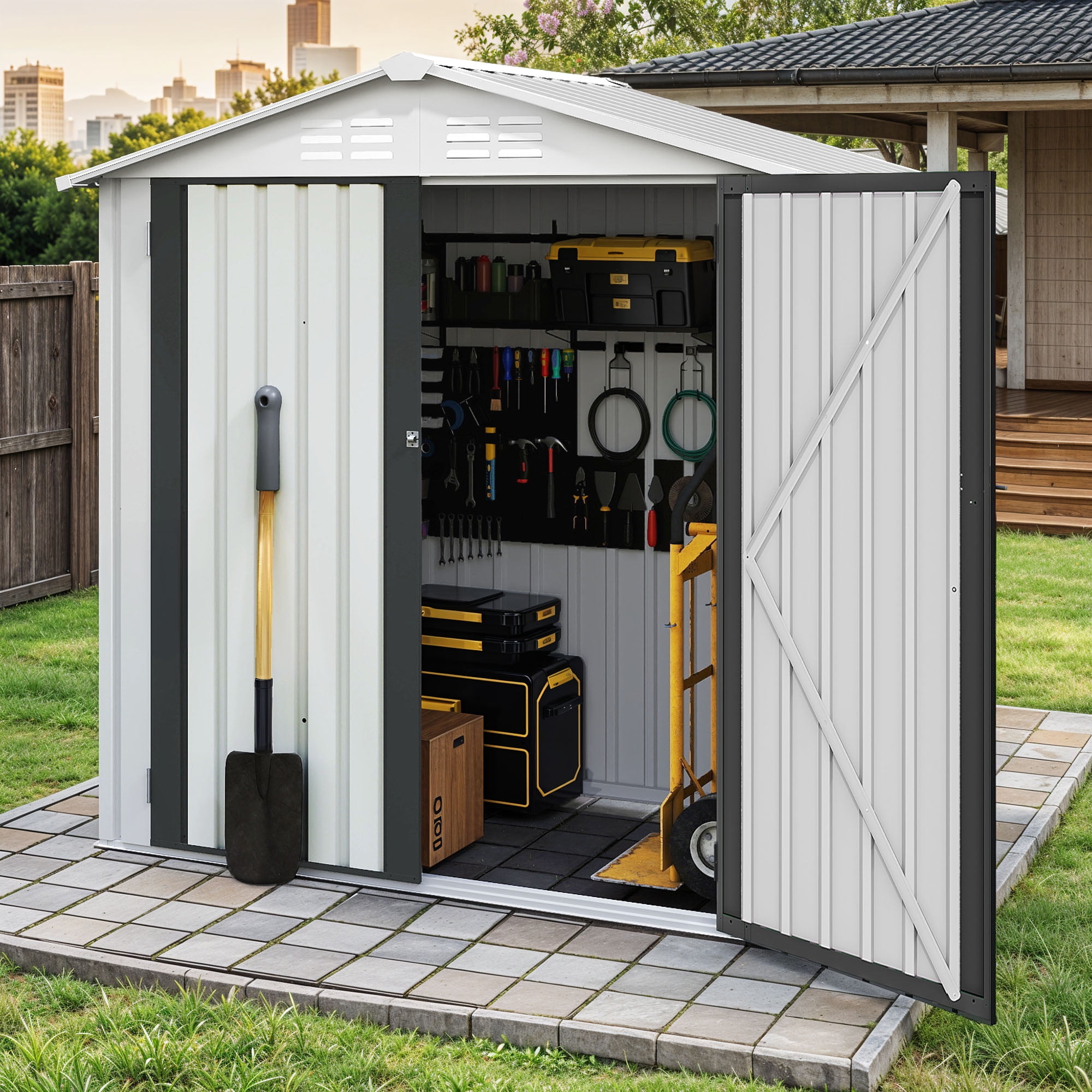 Uforic 6' x 4' Outdoor Metal Storage Shed, Large Tools Storage Shed ...