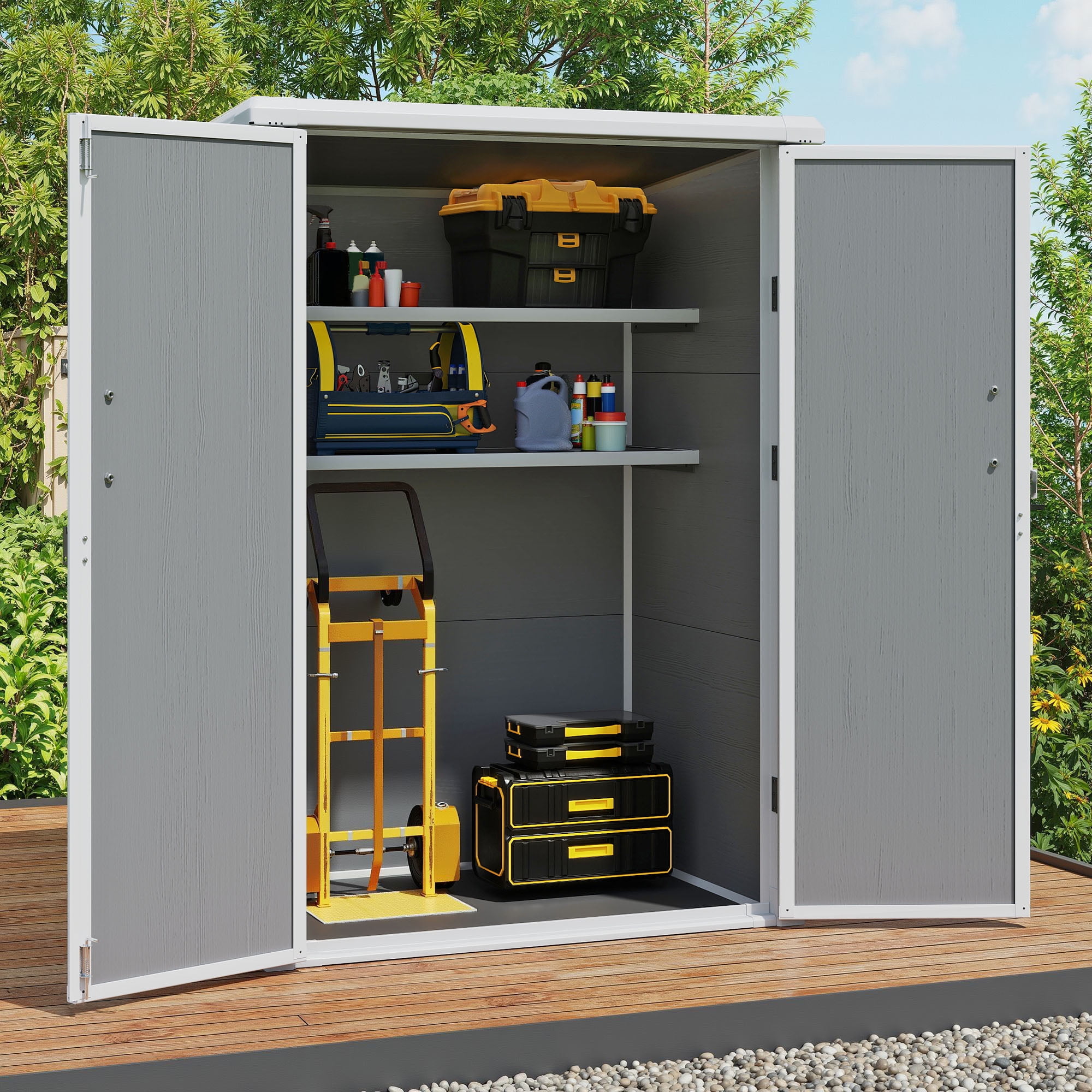 Uforic 60 Cu.Ft Outdoor Storage Shed, Weatherproof Tall Plastic Cabinet ...