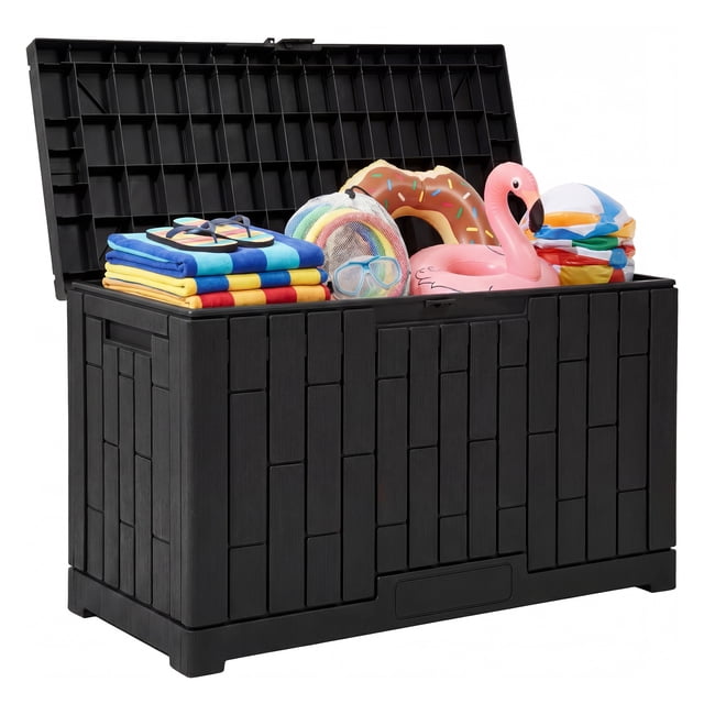 Uforic 60 Gallon Lockable Resin Outdoor Storage Box, Waterproof Deck ...