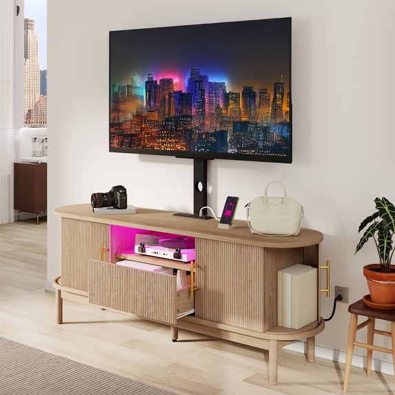 Uforic 60" TV Stand with Mount for 32-75" TVs, Height Adjustable Fluted ...